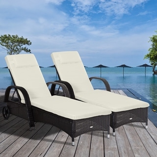 Outsunny Reclining Chaise Lounge Chair, Thickly Cushioned, Headrest ...