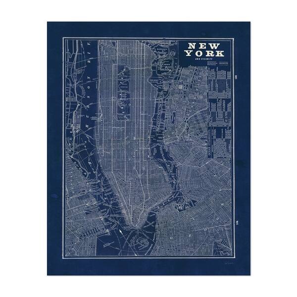 New York City Manhattan Blueprint Map New York v2 Art Print/Poster ...