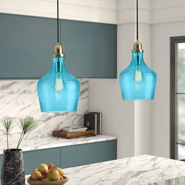 Modern 1-Light Hand Blown Blue Glass Kitchen Island Pendant Lamp ...