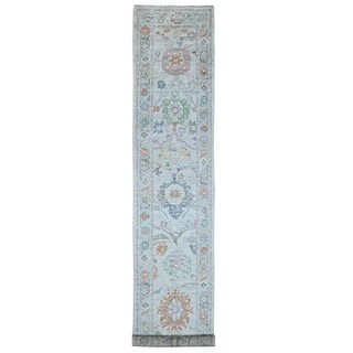Shahbanu Rugs Baby Blue Soft Pile Hand Knotted Wool Weft Tribal Flower ...