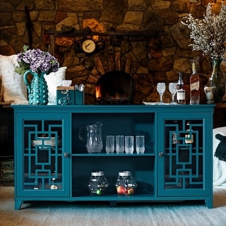 60" Vintage Style 2-Doors Sideboard Buffet Table, Kitchen 3-Shelves ...