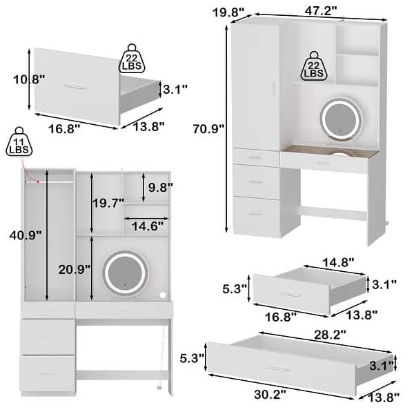 Wardrobe & Desk Ensemble - Space-Saving Bedroom Set Make Vanity Table ...