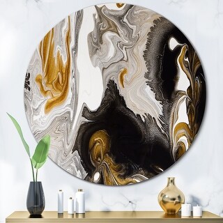 Designart 'Gold And Black Marble Waves II' Modern Metal Circle Wall Art ...