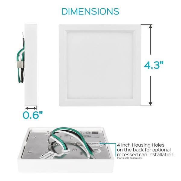 Luxrite 4 Inch Square Surface Mount LED Ceiling Light, 10W, 600 Lumens ...