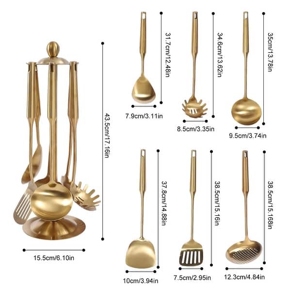 Gold Kitchen 7 Piece Utensil Set with Stand Cooking Tool - Bed Bath ...
