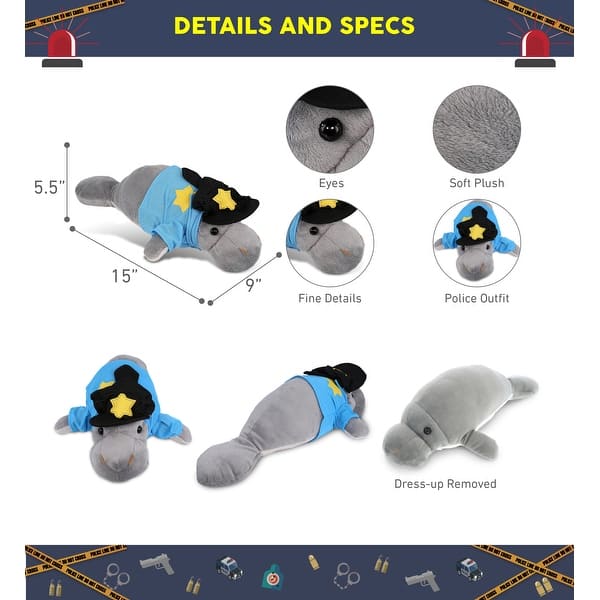 DolliBu Grey Manatee Police Officer Plush Toy with Cop Uniform and Cap ...