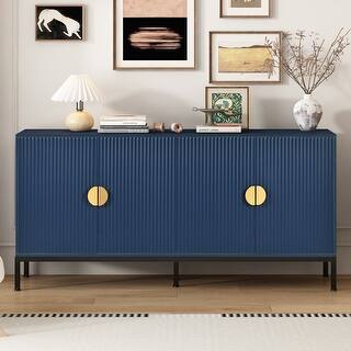 Navy Blue Sideboard Buffet Cabinet, 63" Large Storage Cabinet Cupboard ...