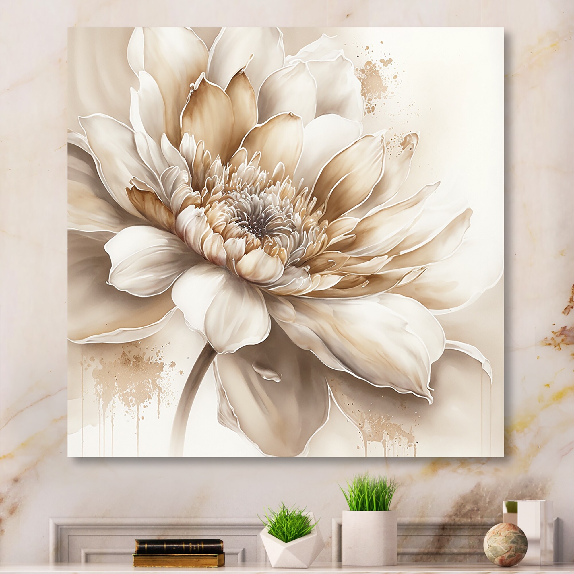 Designart 'Blooming Beige Floral Design I' Floral & Botanical Canvas ...