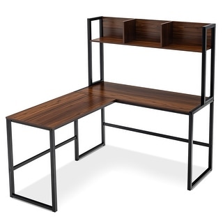 Reversible L-Shaped Corner Desk with Storage Bookshelf - Bed Bath ...