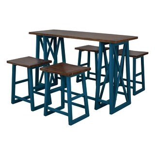 5-Piece Rustic Counter Height Dining Set w/Wood Console Table&4 Stools ...