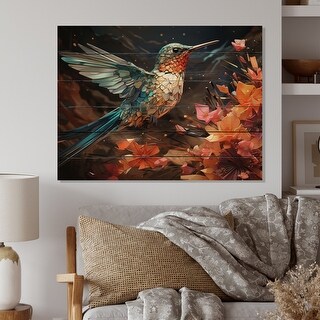 Designart "Teal Orange Hummingbird Enchanting Hum Geometric II" Animals ...