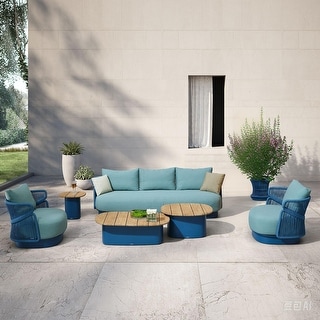 HIGOLD Aio 6-Piece Outdoor Conversation Set, Patio Teak Aluminum Sofa ...