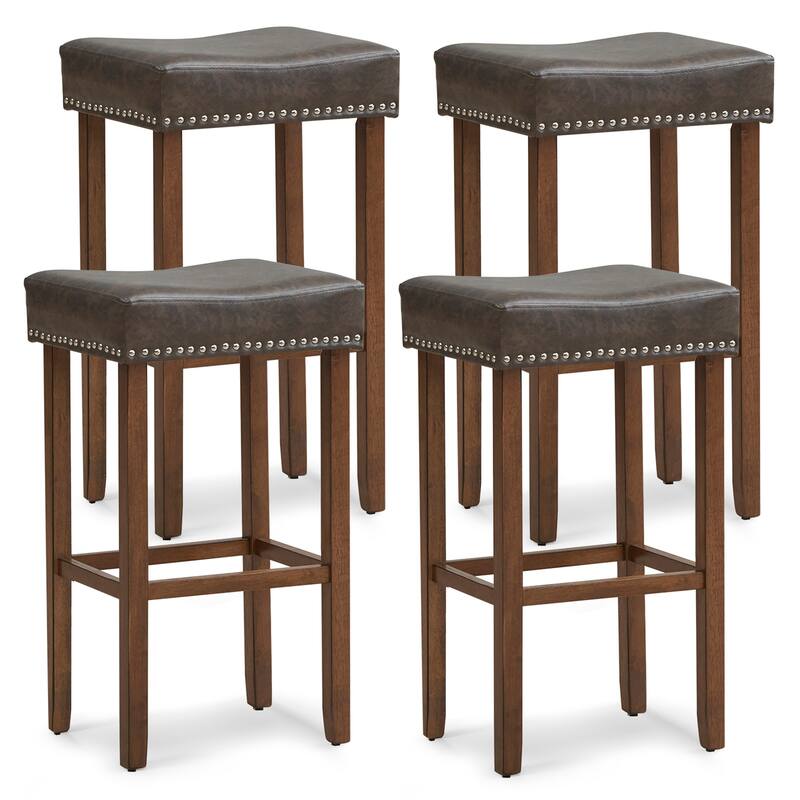 Gymax 4PCS 29.5'' Bar Stool Set Counter Height Saddle Stools with ...