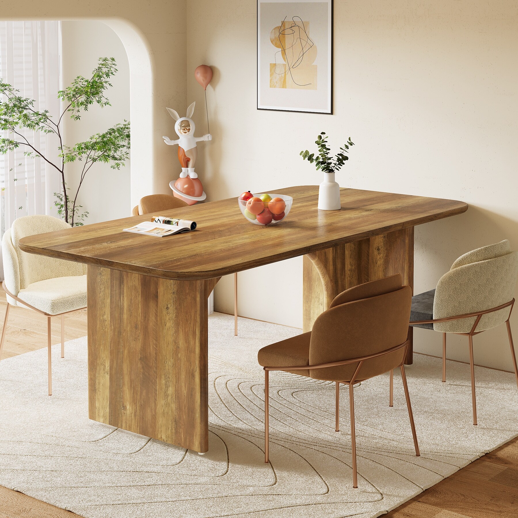 63 in Large Dining Table for 4 6 People Modern Rectangle Kitchen Table Cream White