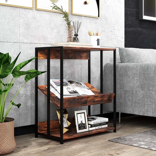 3 Tier Book Shelf Rustic Bookcase Storage Shelf w/Adjustable Shelves ...