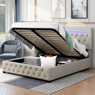 Upholstered Platform Bed, with Bluetooth Audio, LED Light, USB Charging ...