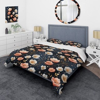 Designart "Dark Blue And White Allure Floral Pattern I" White Cottage ...