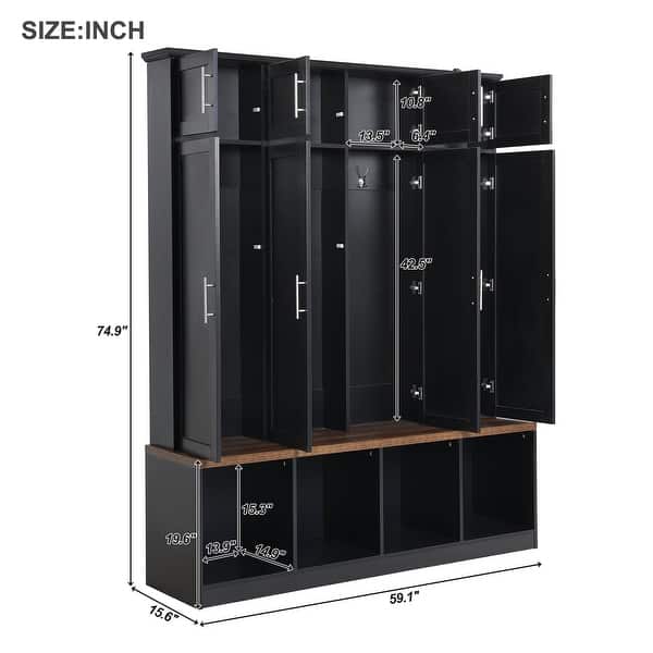 Hall Tree Storage Cabinet with 4 Hidden Hooks, Bench, and Open ...