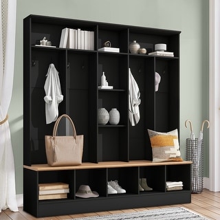 Minimalist Design Wooden Hall Tree with Open Storage Spaces - Bed Bath ...