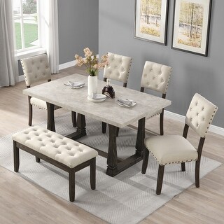 Rectangular 6-Piece 60 in Dining Table Set w/Tufted Bench & Chairs ...