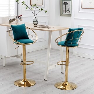 Velvet Bar Chair, 360 Degree Rotation Adjustable Counter Chair Set of 2 ...