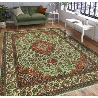 Fine Vintage Distressed Dinora Lt. Green/Ivory Rug - 8'0" x 11'5" - Bed ...