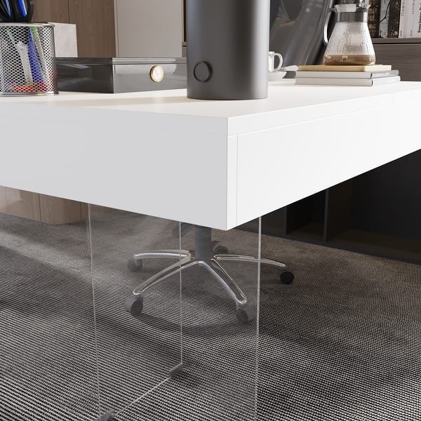 Meeting Desk Computer Desk Sleek Dining to Desk Glass-Leg Elegance - On ...