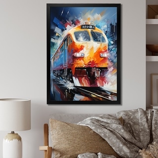 Designart "Abstract Train Vibrant Motion III" Train Framed Wall Art ...