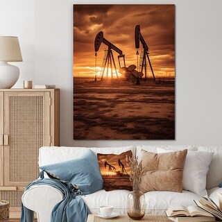 Designart "Sunrise Oil Drilling Rig Horizon" Oil Rigs / Fields Wall Art ...
