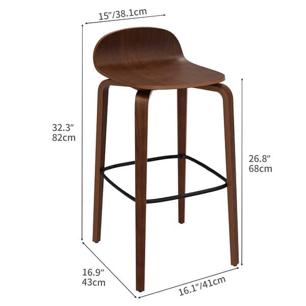 Moasis Modern 26"H Bent Wood Counter Stools, Footrest, Low Back (Set of ...