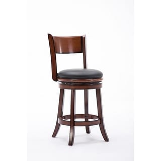 24 Inch Swivel Counter Stool, Solid Wood, Bonded Leather - 19.5 L x 18 ...