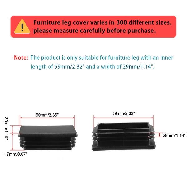 30 x 60mm Plastic Rectangle Tube Insert Pipe End Cover Furniture Sofa Feet 10pcs - Black - Bed ...