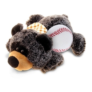 DolliBu Huggable Lying Black Bear Stuffed Animal with Baseball Plush ...