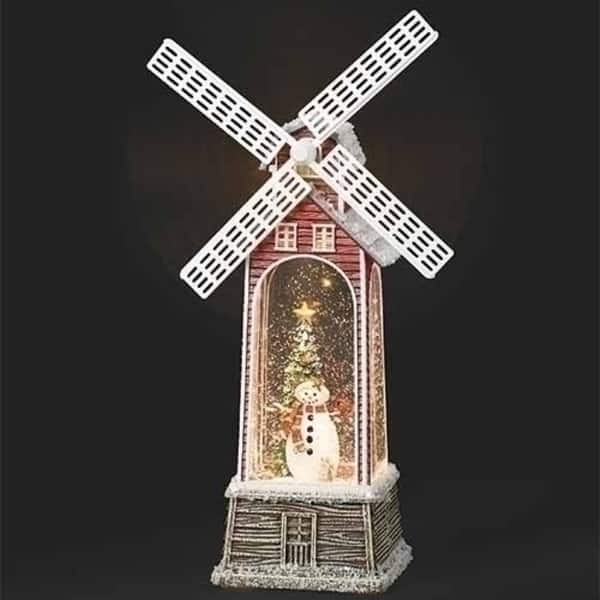 11.25" White led Lighted Snowman Musical Christmas Windmill Snow Globe ...