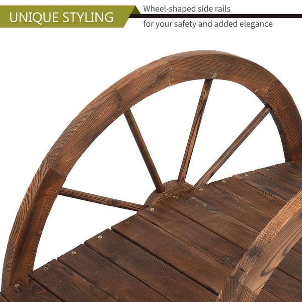 3.3ft Carbonized Patio Wooden Bridge with Half Wheel Railing - N/A - On ...