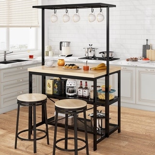 Kitchen Island with 5 Open Shelves, Industrial Dining Island Table with ...