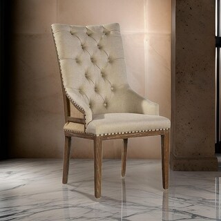 28 Inch Dining Chair, Button Tufted Backrest, Nailhead Trim, Beige ...