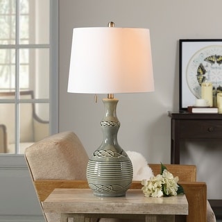 StyleCraft Traditional Ceramic Table Lamp - Gloss Light Sage - White ...