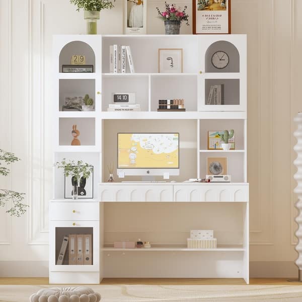 built in wall shelves with desk