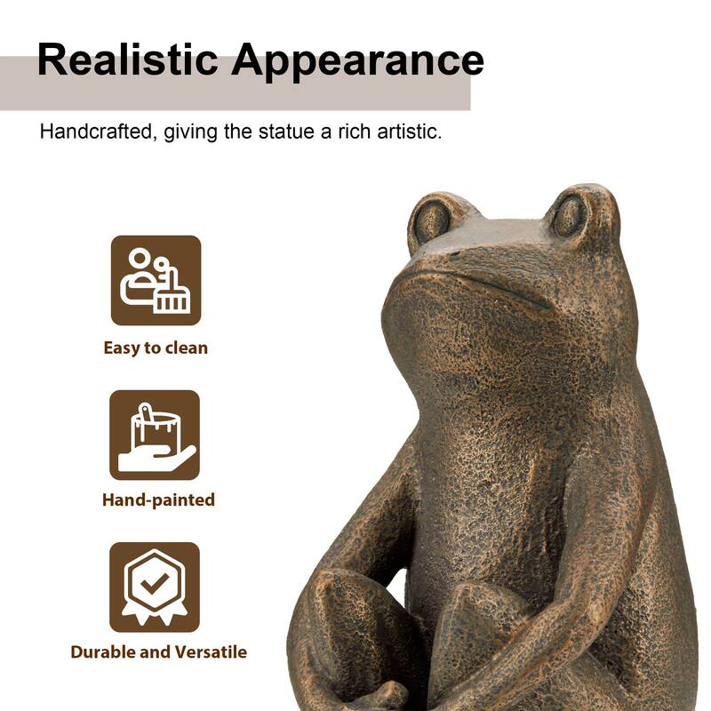 Glitzhome 12''H Resin Bronze Sitting Frog Statue Outdoor Garden ...
