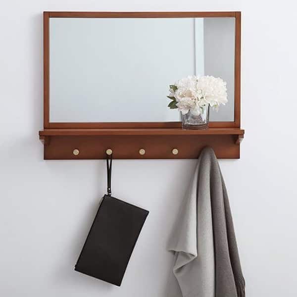 28"x21" Steel MDF & Glass Entryway Mirror with Shelf Pecan - 21"x28 ...