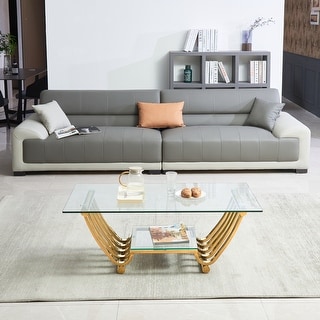 47 Inch Rectangle Modern Stainless Steel Coffee Table Double-Layer ...