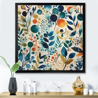 Designart "Blue Fern"S Symphony" Floral Ferns Framed Canvas Wall Art ...