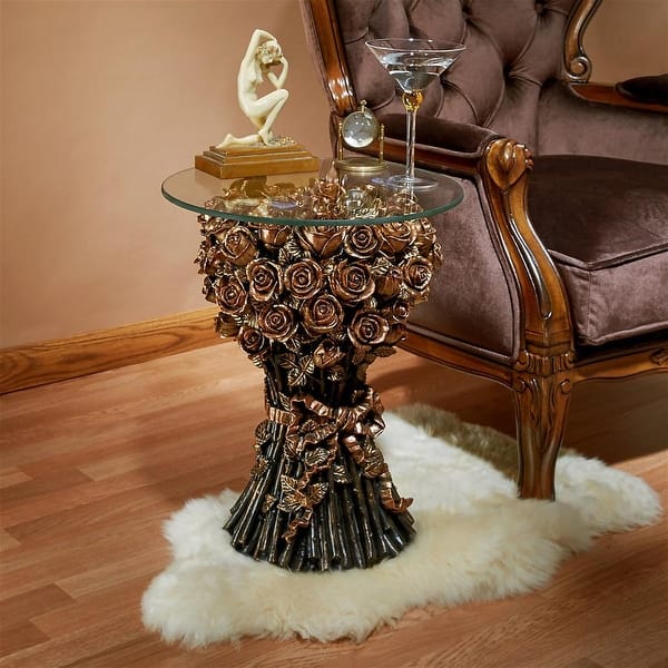 Design Toscano Table of Roses Glass-Topped Sculptural Table - Bed Bath ...