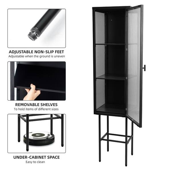 Metal Tall Cupboard with Glass Door and Three Detachable Shelves - Bed ...