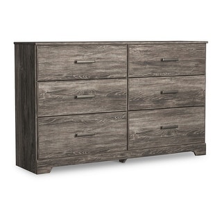 60 Inch Modern Wide Dresser, Warm Gray Wood, 6 Drawers, Pewter Bar ...
