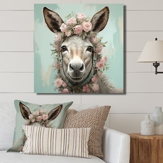 Designart "Cute Floral Donkey Portrait" Donkey Grey Wall Decor - Modern ...