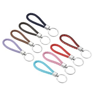 27mm Braided Leather Keychain, 8 Pack PU Key Ring Woven Decoration ...