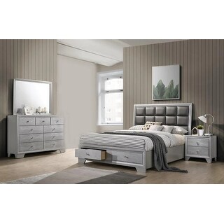Queen Size 4-Piece Bedroom Set with Storage Bed, Silver - Bed Bath ...