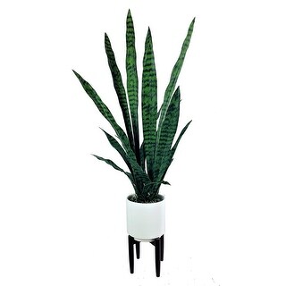 44-inch Synthetic Snake Plant in White Ceramic Plant Stand - Bed Bath ...